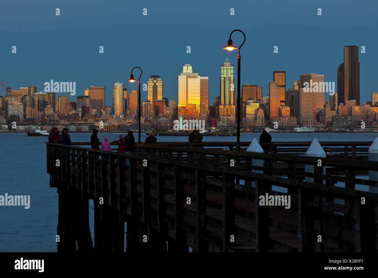 Winter sunset reflecting off the buildings of Seattle viewed from a ...