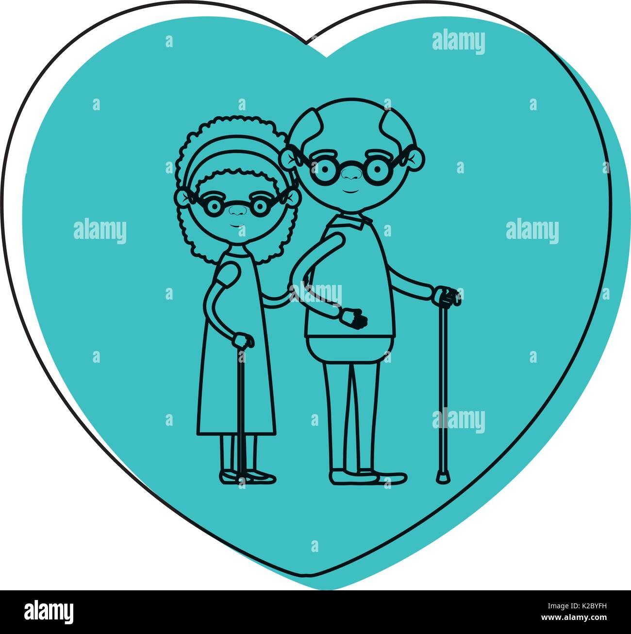 heart shape greeting card with caricature full body elderly couple ...