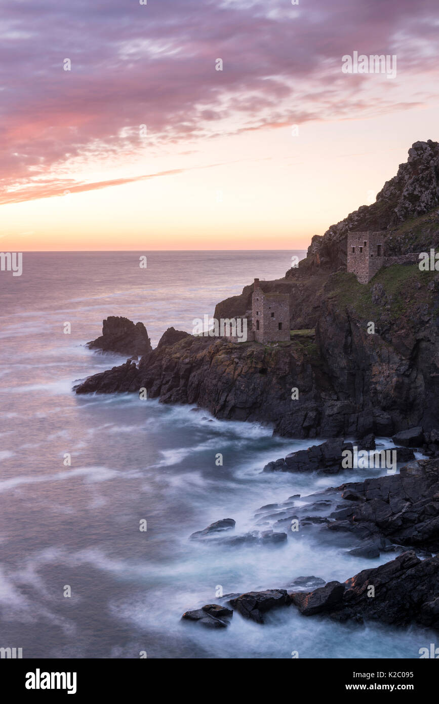 Cornish tin mines at Botallack at dusk, West Cornwall, UK. June 2015 ...