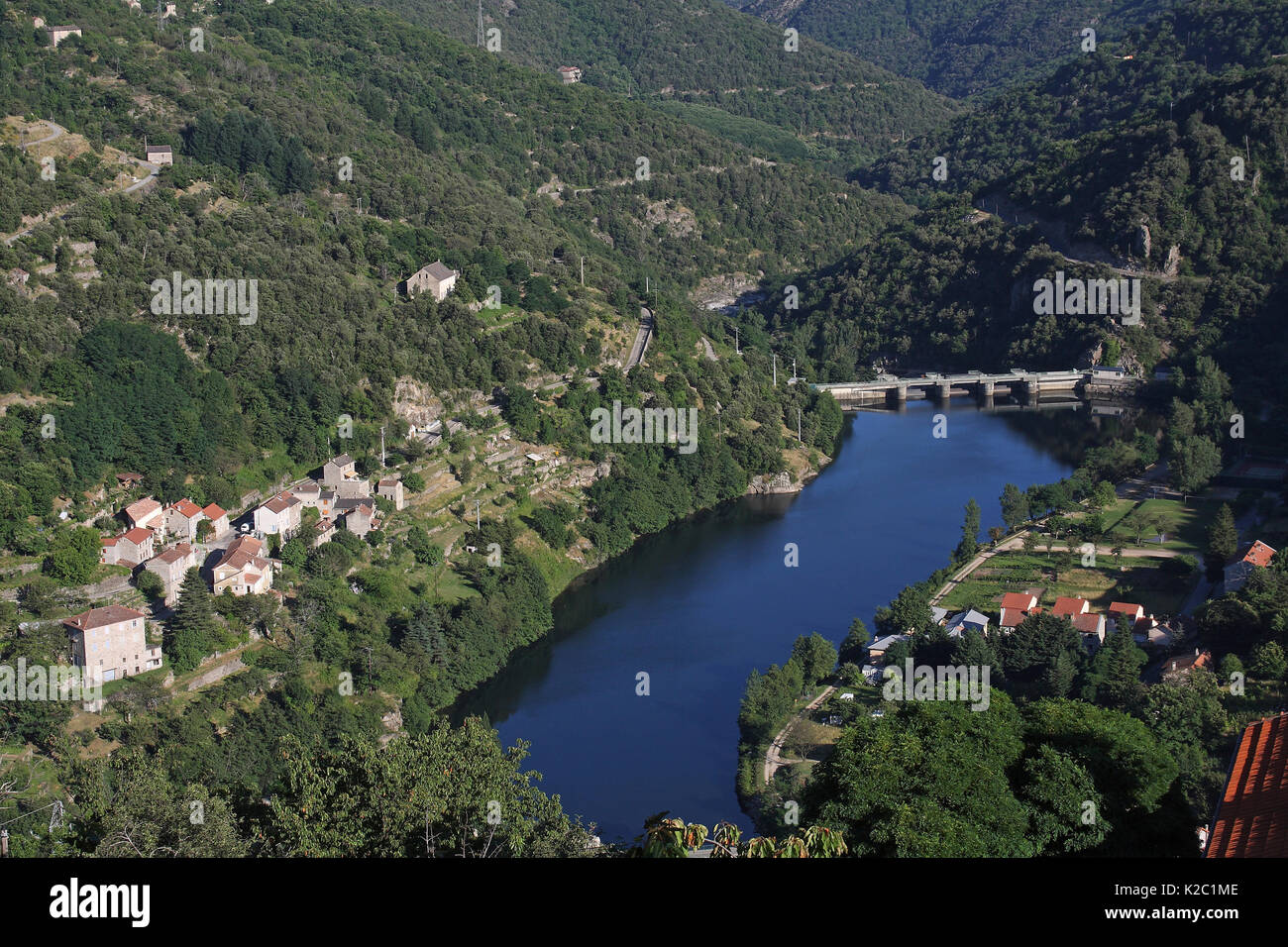 Pied de Borne village in the Chassezac gorge, Borne river, Lozere ...