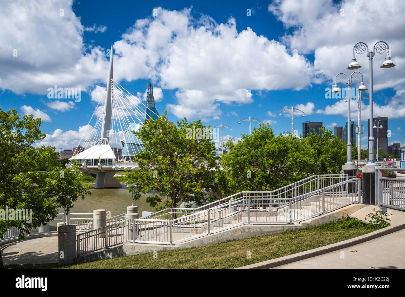 The Provencher Bridge and city skyline of Winnipeg, Manitoba, Canada ...