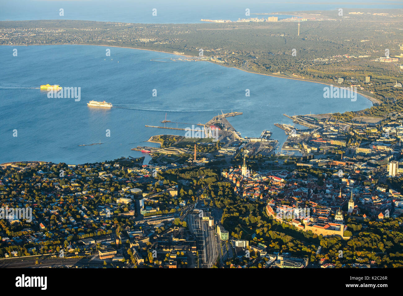 Aerial view of bay and port of Tallinn, capital of Estonia, October ...