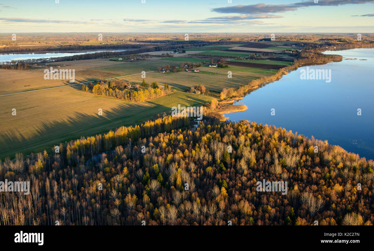 Aerial view of autumn in Vooremaa Landscape Reserve. Saadjarv and ...