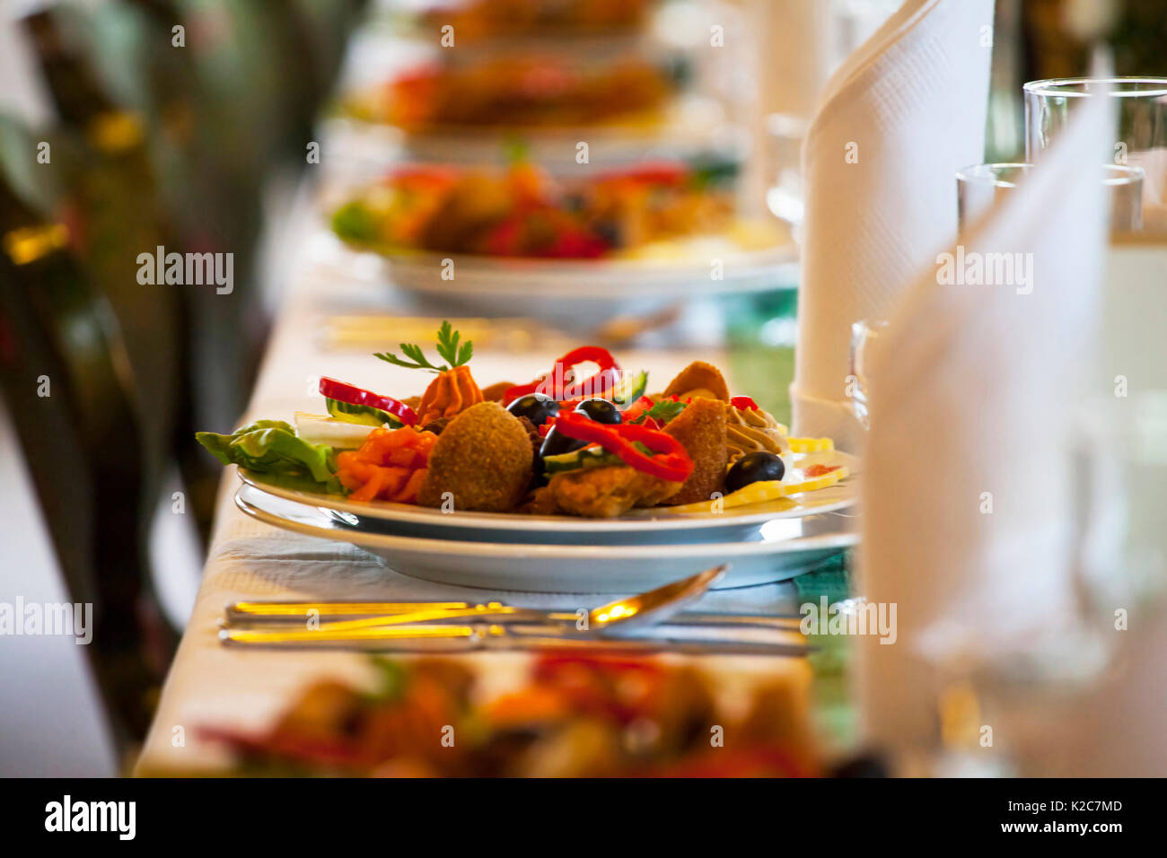 Different tasty appetizers on luxury banquet or wedding table Stock ...