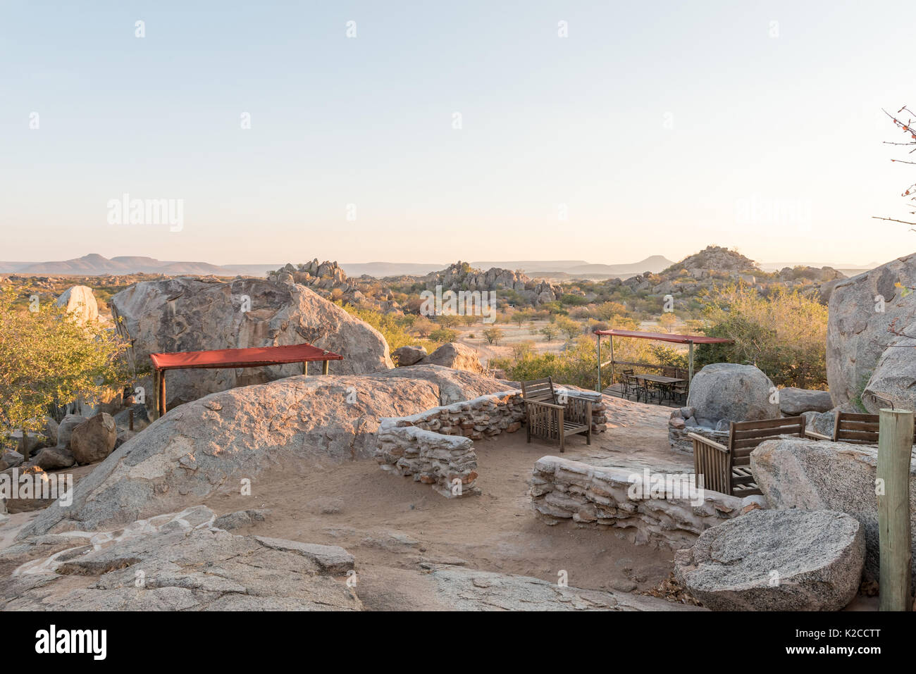 HOADA, NAMIBIA - JUNE 27, 2017: The bar area between boulders on a hill ...