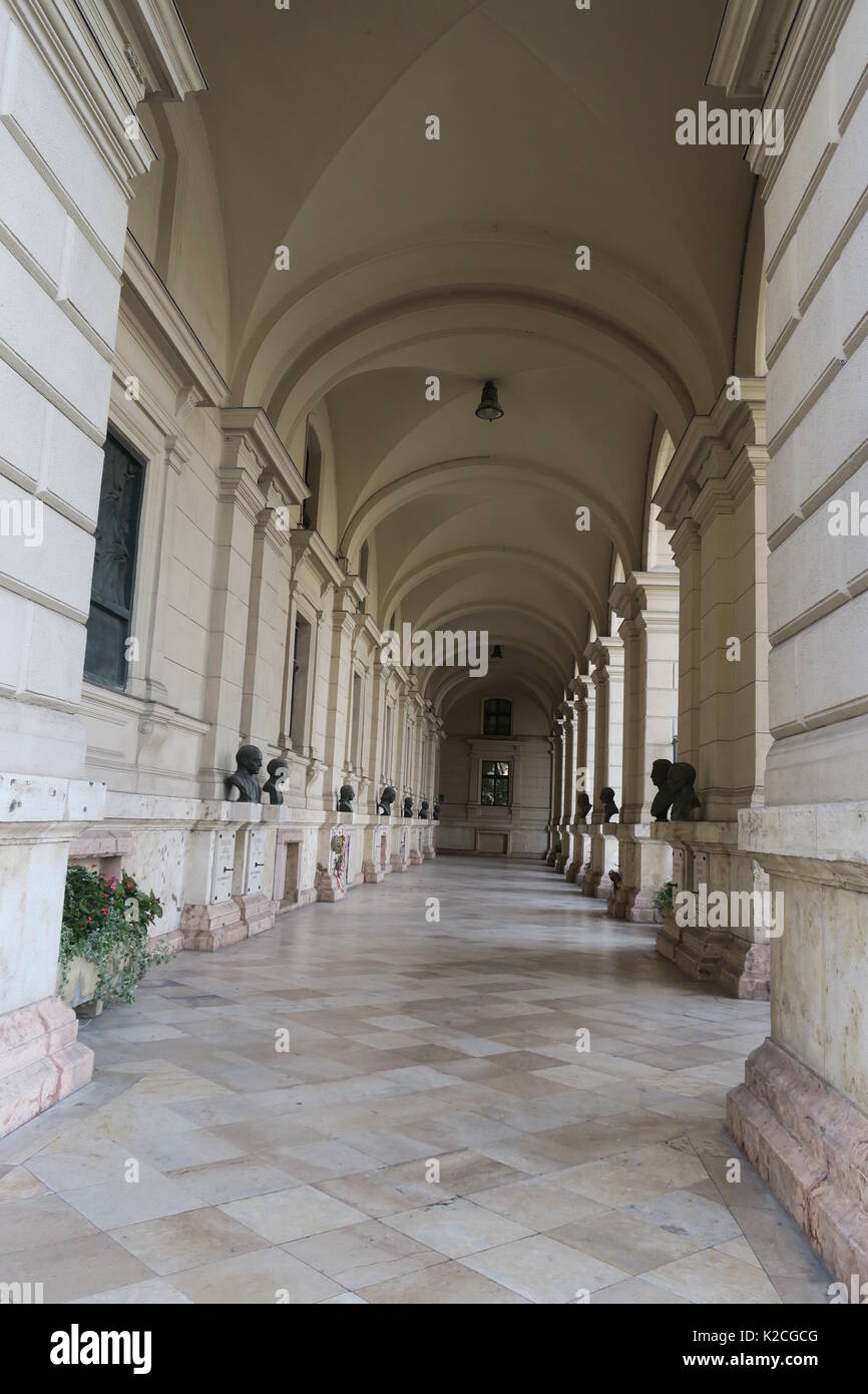 Interesting corridor with lots of busts at a house in Budapest, Hungary ...