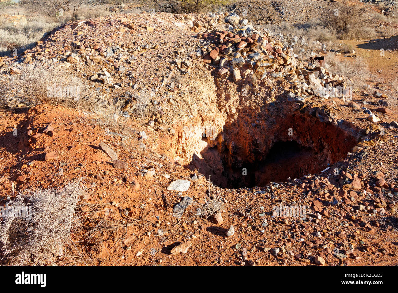 Small open goldmine shaft, Cue, Murchison, Western Australia Stock ...