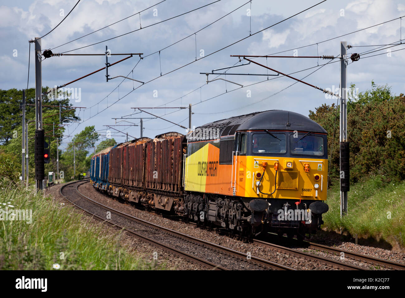 Colas Railfreight class 56 locomotive passes Morecambe south Junction ...