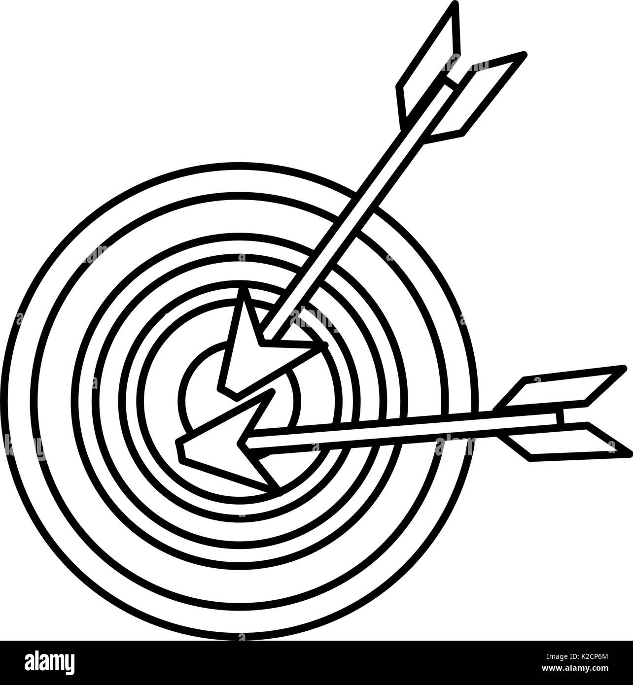 two darts on bullseye icon image vector illustration design black line ...