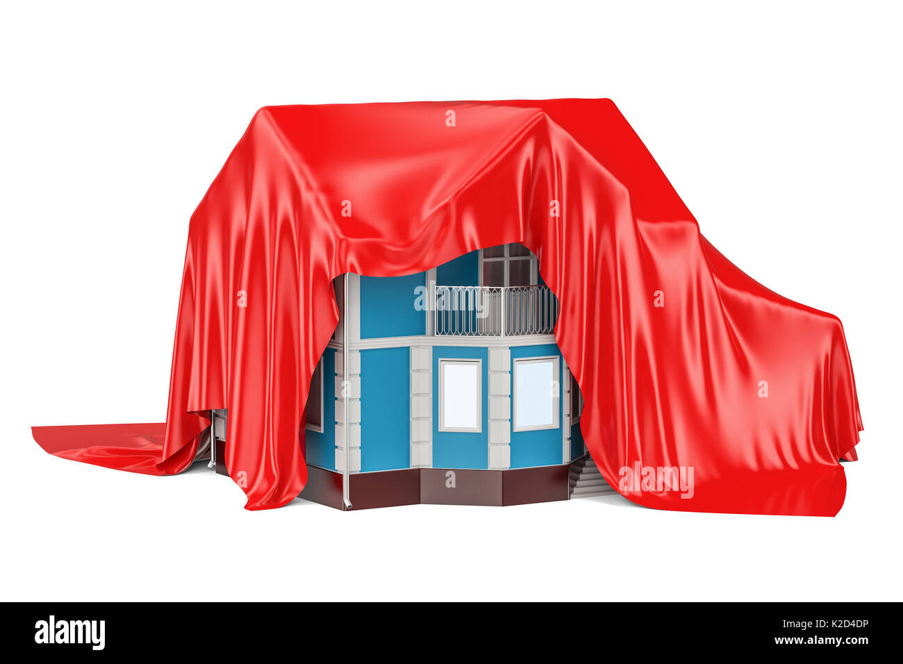 Home covered red fabric, presentation concept. 3D rendering isolated on ...
