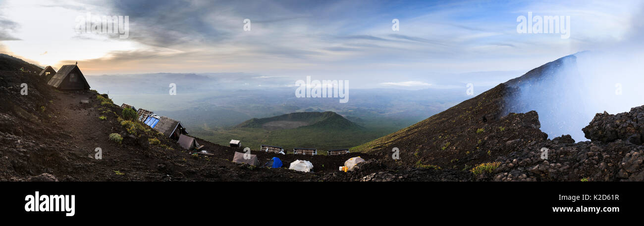 Makeshift camp at the summit of Nyiragongo Volcano. Next to the crater ...