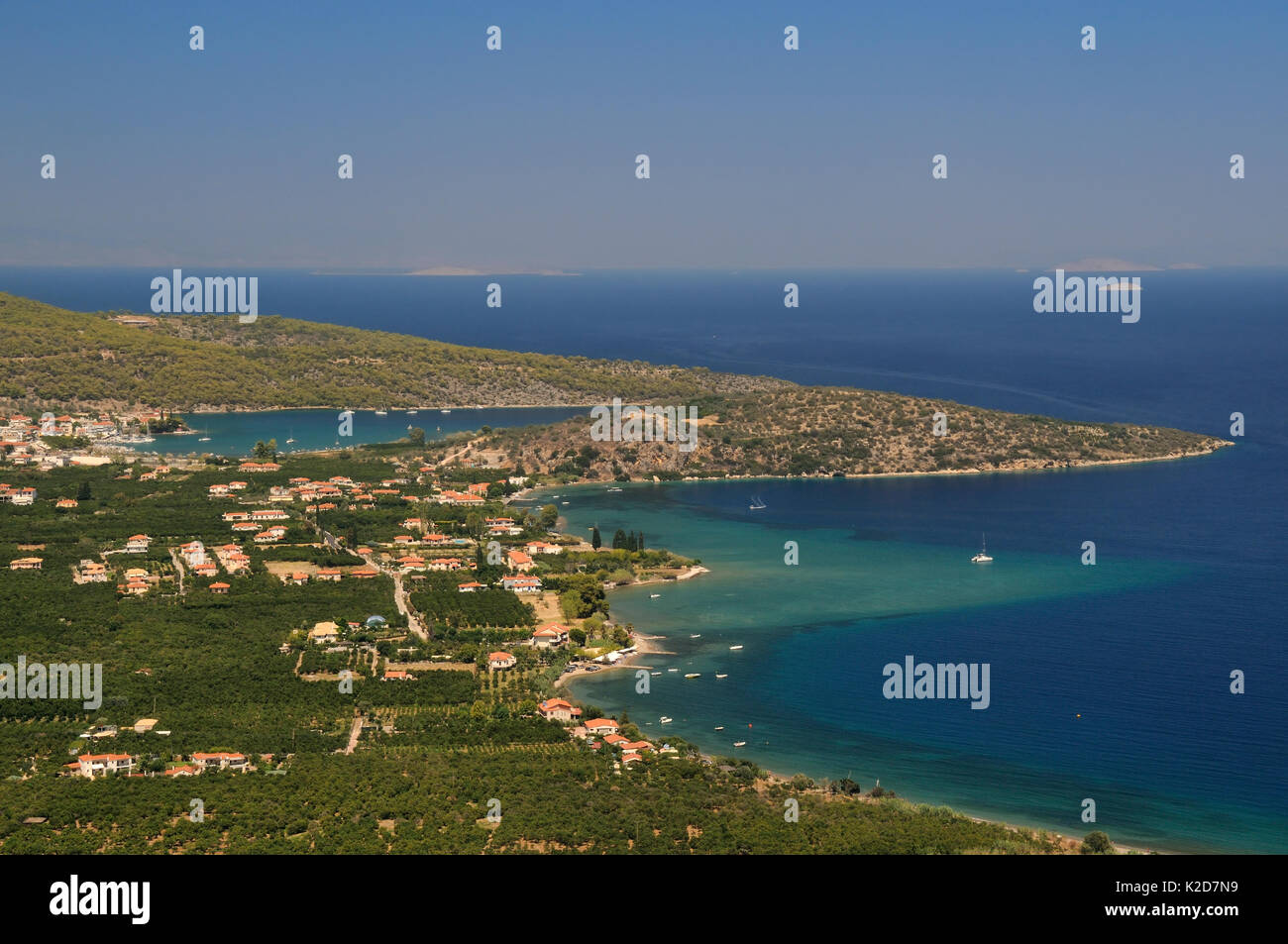 Landscape of the ancient Epidavros / Epidaurus village and surrounding ...