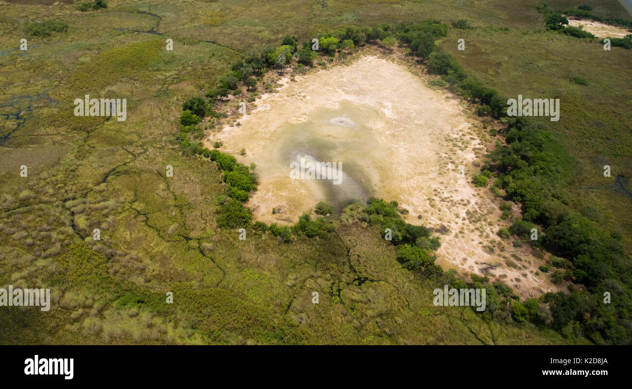 Aerial landscape of okavango delta swamp with dry lake area hi-res ...