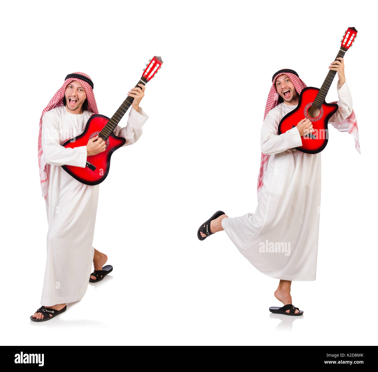Arab man playing guitar isolated on white Stock Photo - Alamy