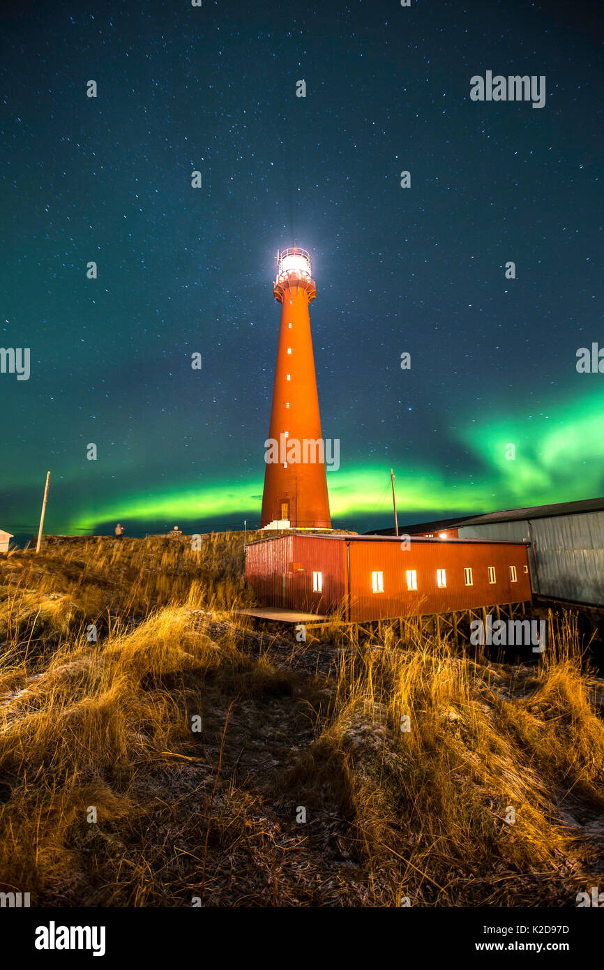 Northern lights showing above Andenes Lighthouse, Andenes, Andoya ...