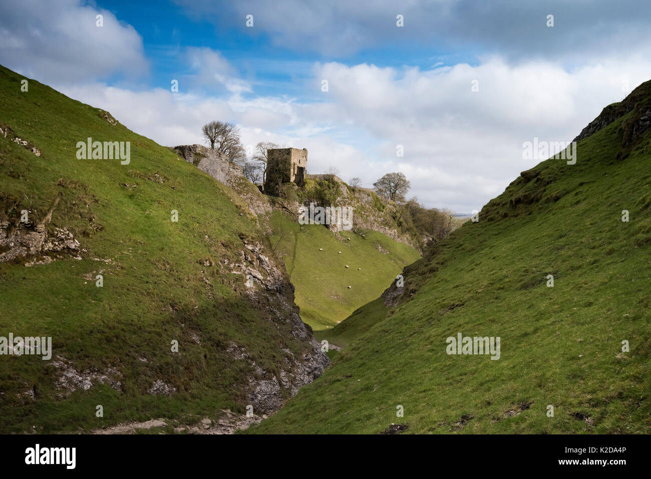 A dry valley, cut through carboniferous limestone in Cave Dale and ...