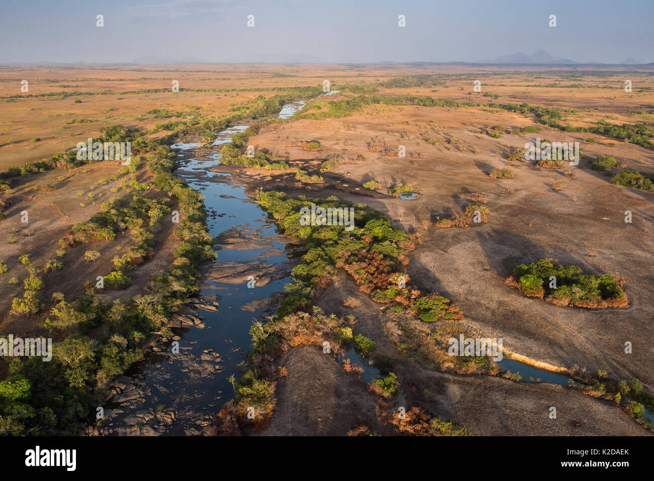 Aerial view of Rupununi river, Rupununi savanna, Guyana, South America ...