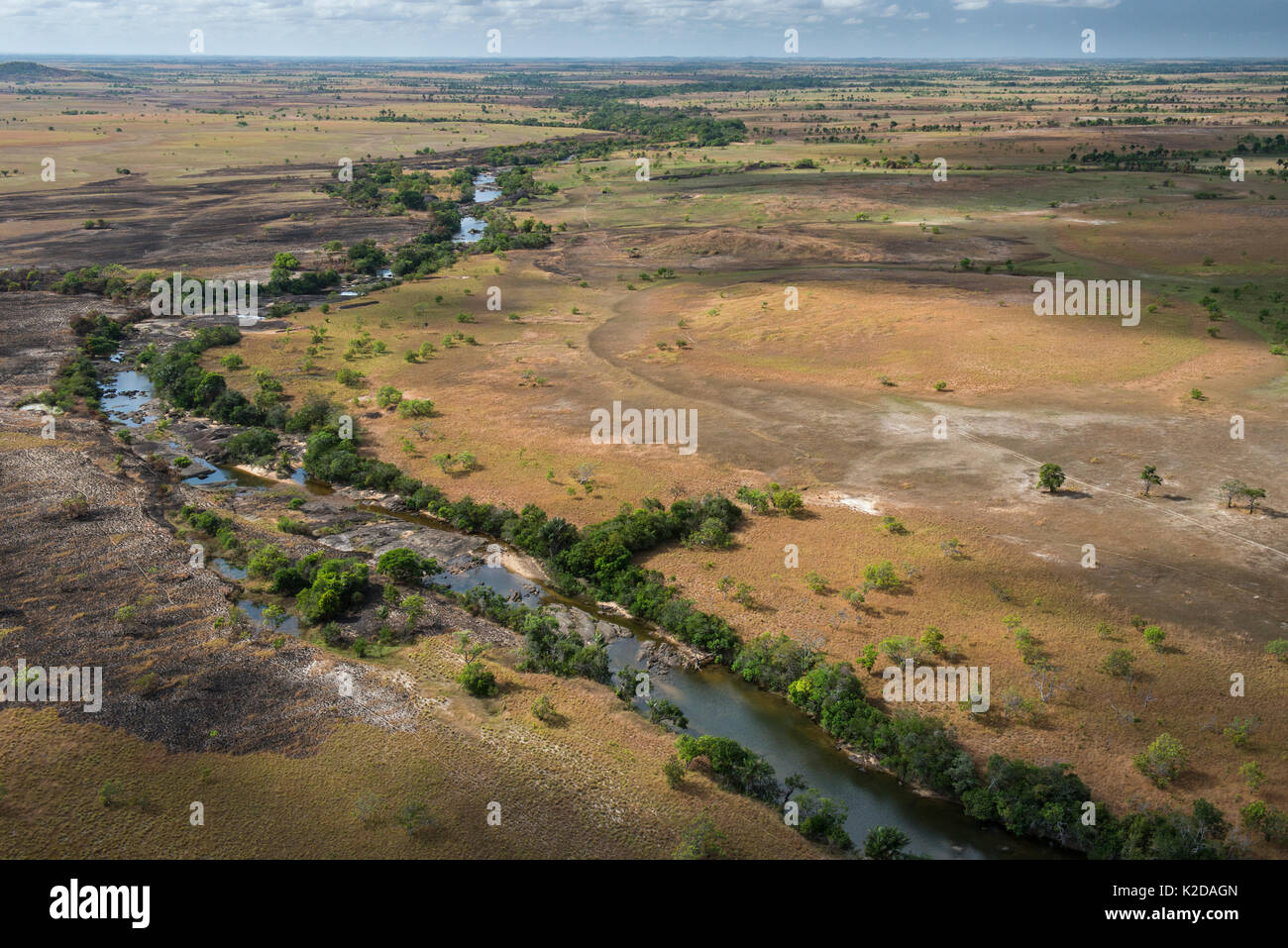 Aerial view of Rupununi river, Rupununi savanna, Guyana South America ...