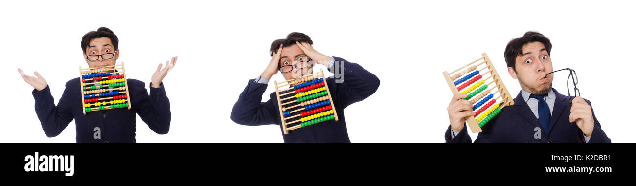 Angry accountant with abacus isolated on white Stock Photo - Alamy