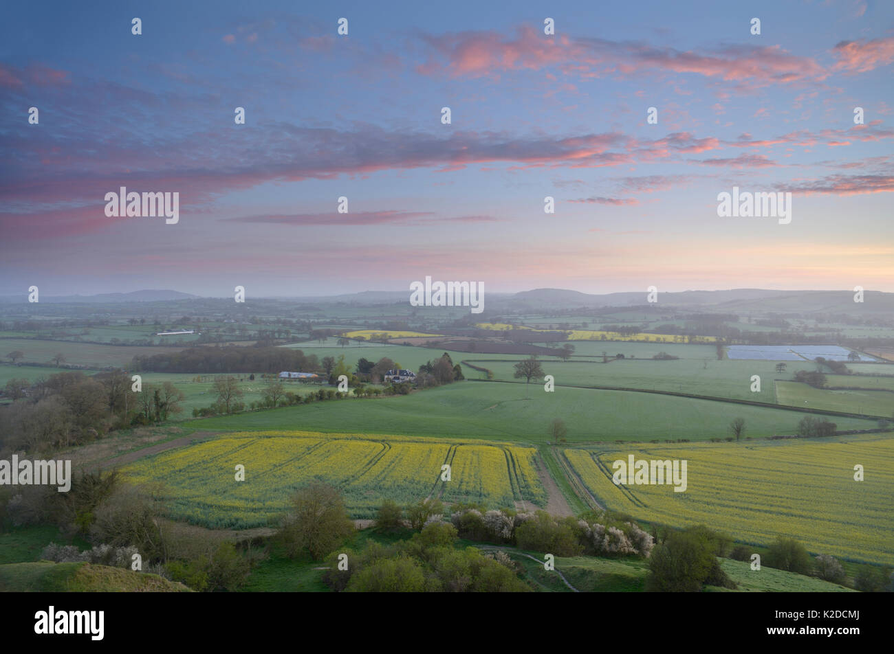 Dawn over Blackmore vale from Hambledon Hill, Dorset, England, UK ...