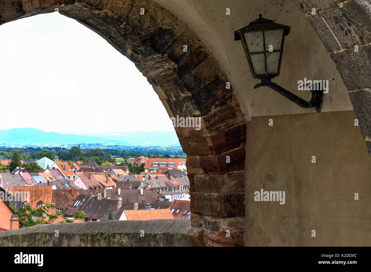 stone castle window overlooking town of Breisach in Germany Stock Photo ...