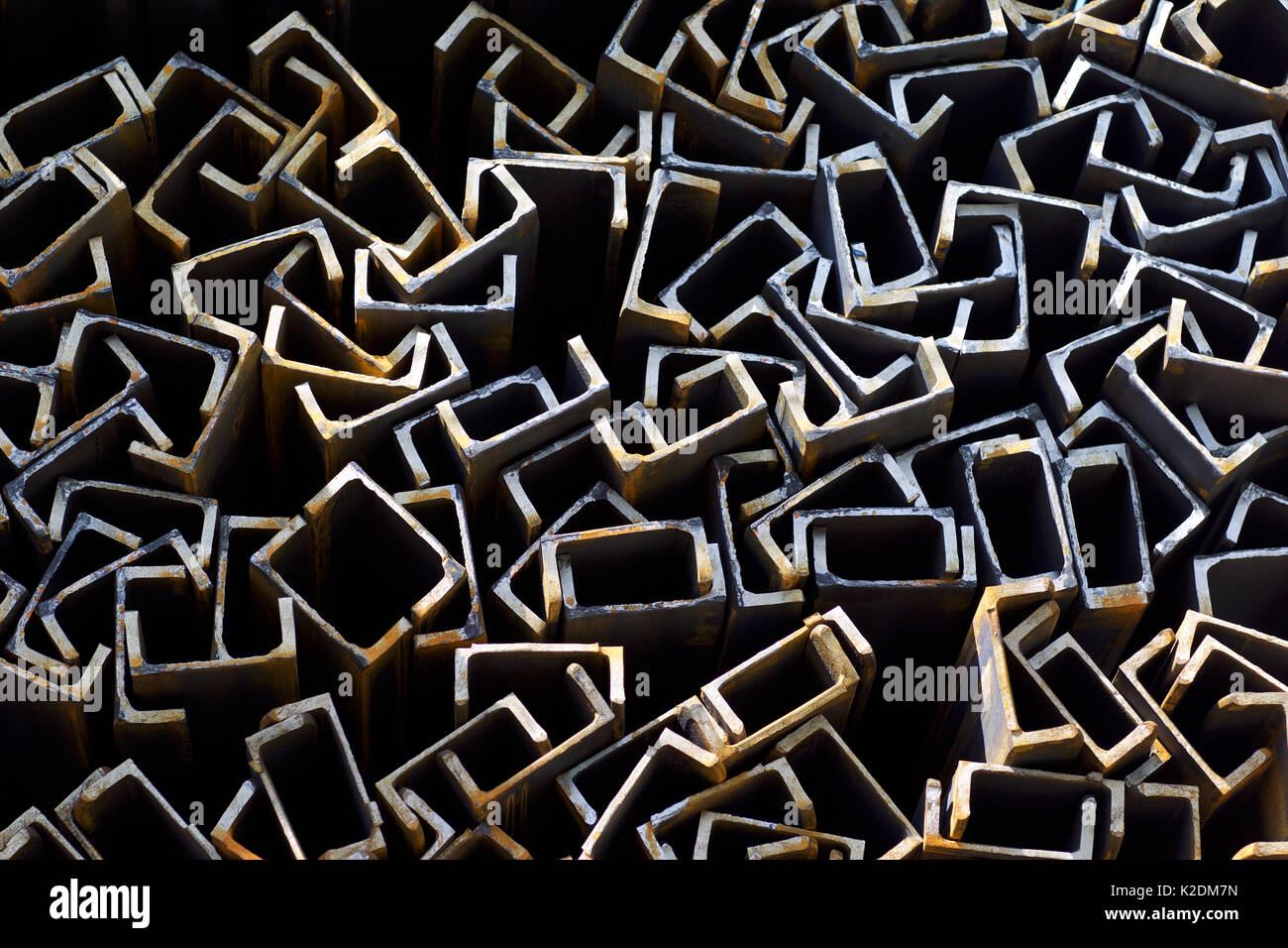 Metal profile channel in packs at the warehouse of metal products ...