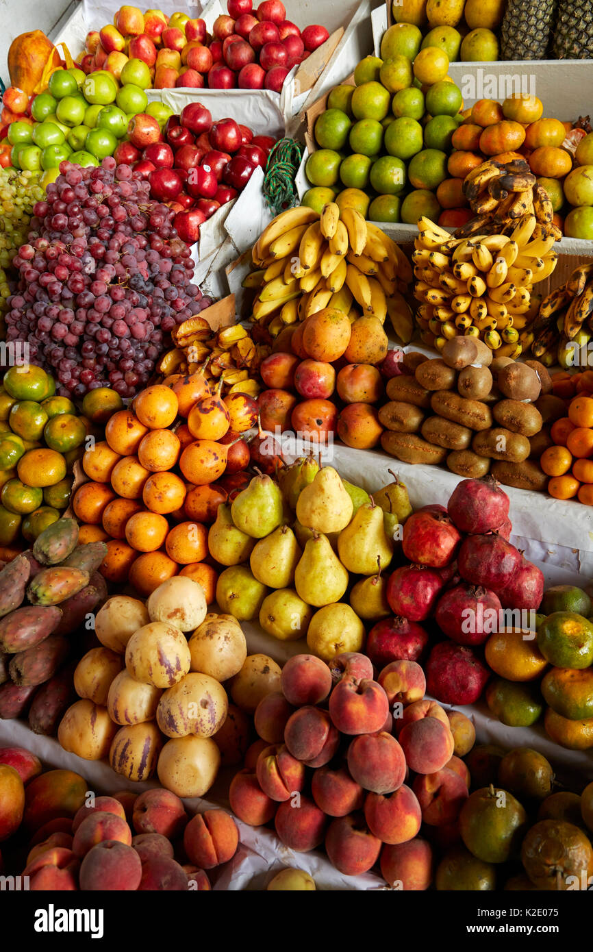 Fruit stall at San Pedro Market, Cusco, Peru, South America Stock Photo ...
