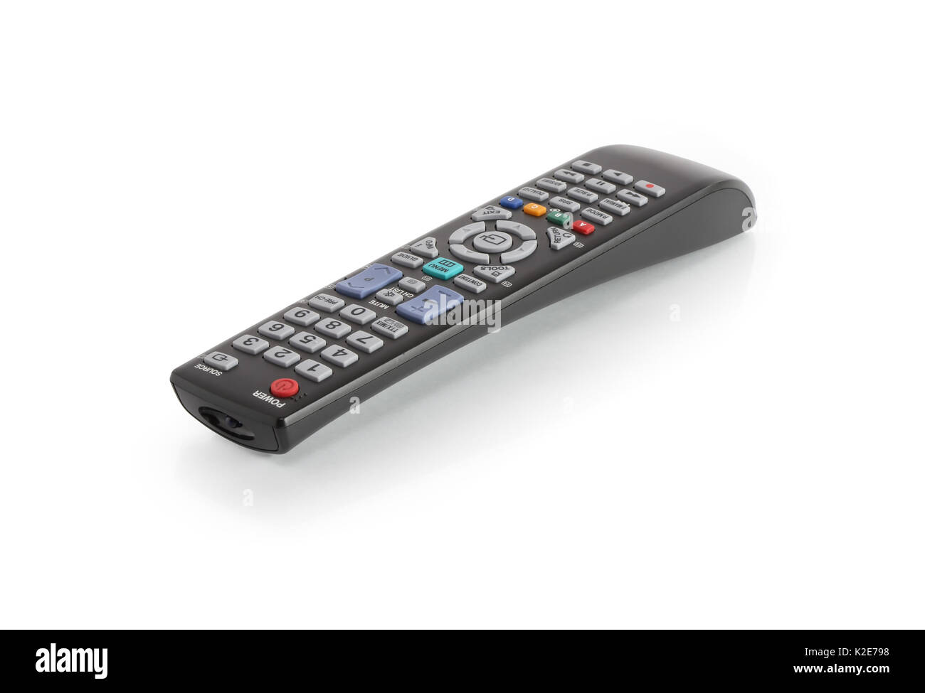 Modern black remote control on white background with reflection ...