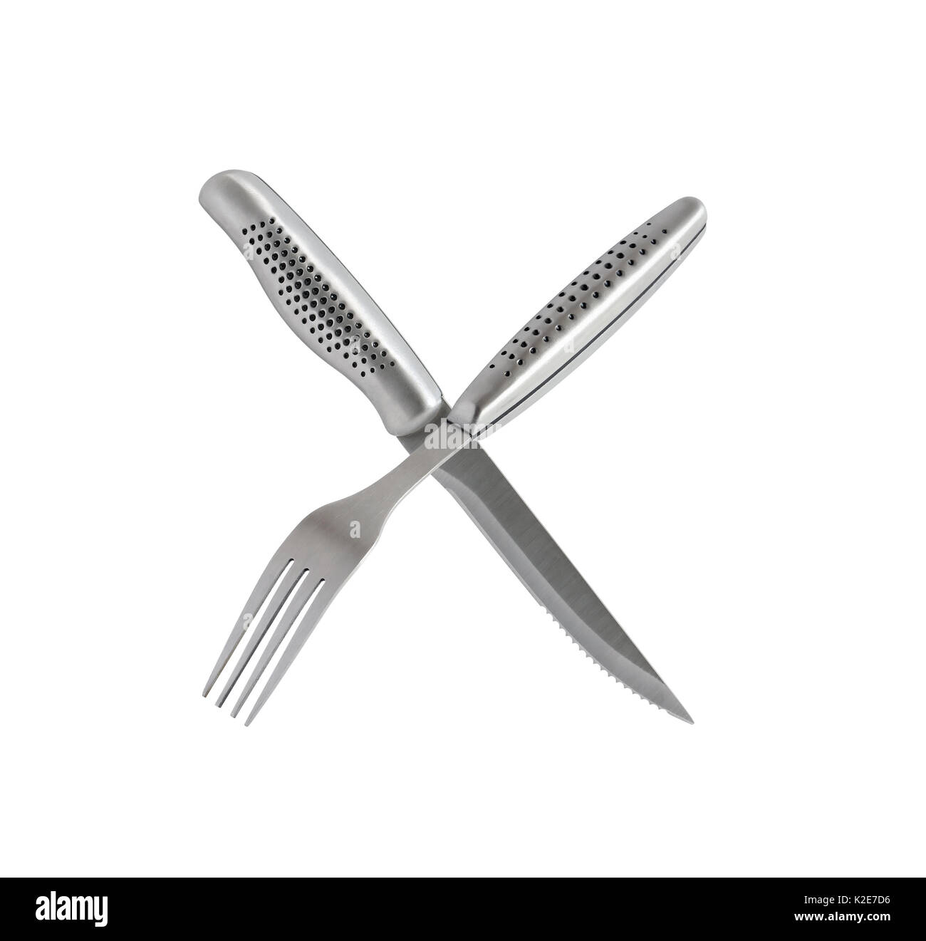 Gray metal fork and table knife on white background Stock Photo - Alamy