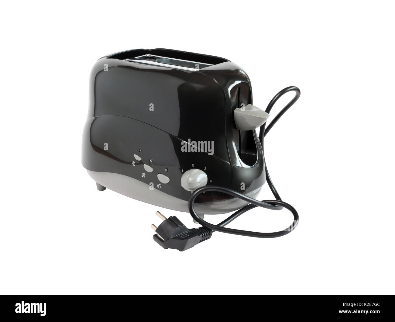 Black toaster with unplugged cable on white background. Isolated with ...