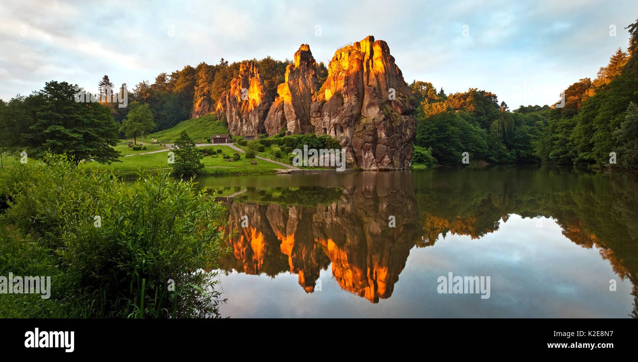 Extern stones, Externsteine, sunrise, sandstone formation, Teutoburg ...