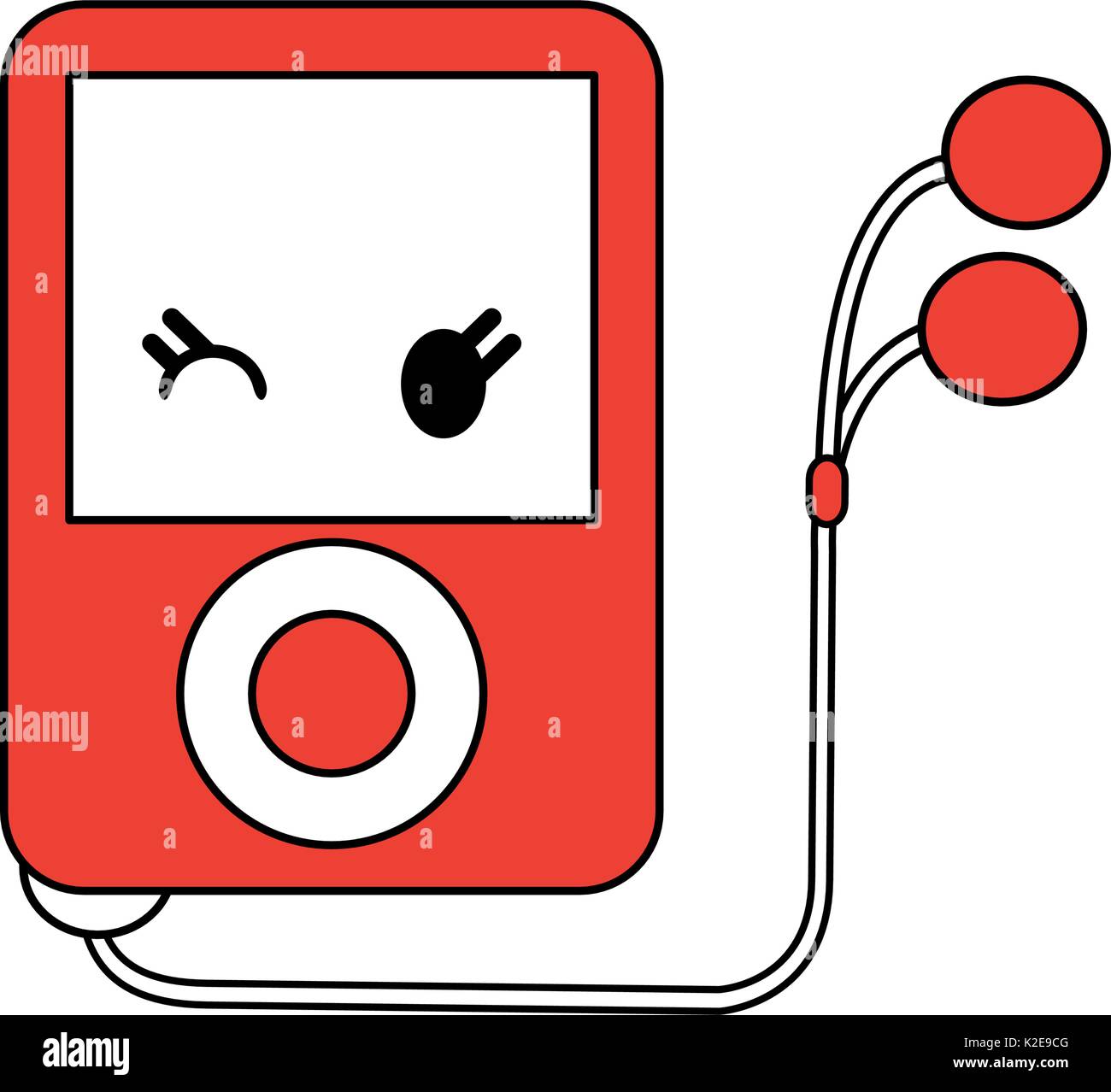 flat line monocromatic kawaii music player over white background vector ...