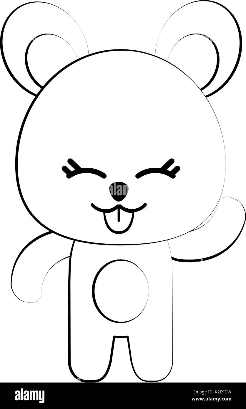 falt line uncolored kawaii bear over white background vector ...