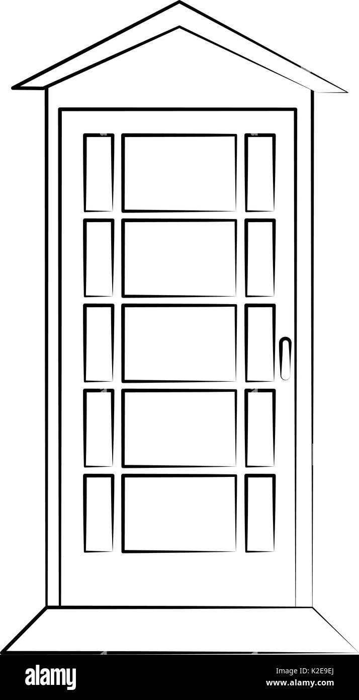 flat line uncolored telephone cabin over white background vector ...