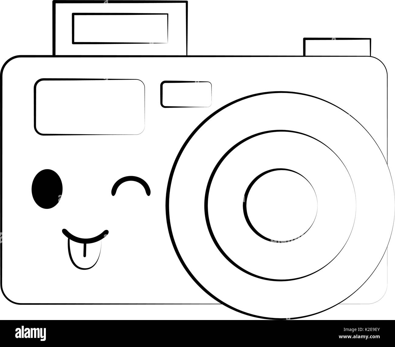 flat line uncolored kawaii camera over white background vector ...