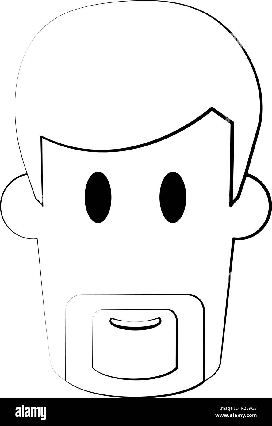 flat line uncolored man head over white background vector illustration ...