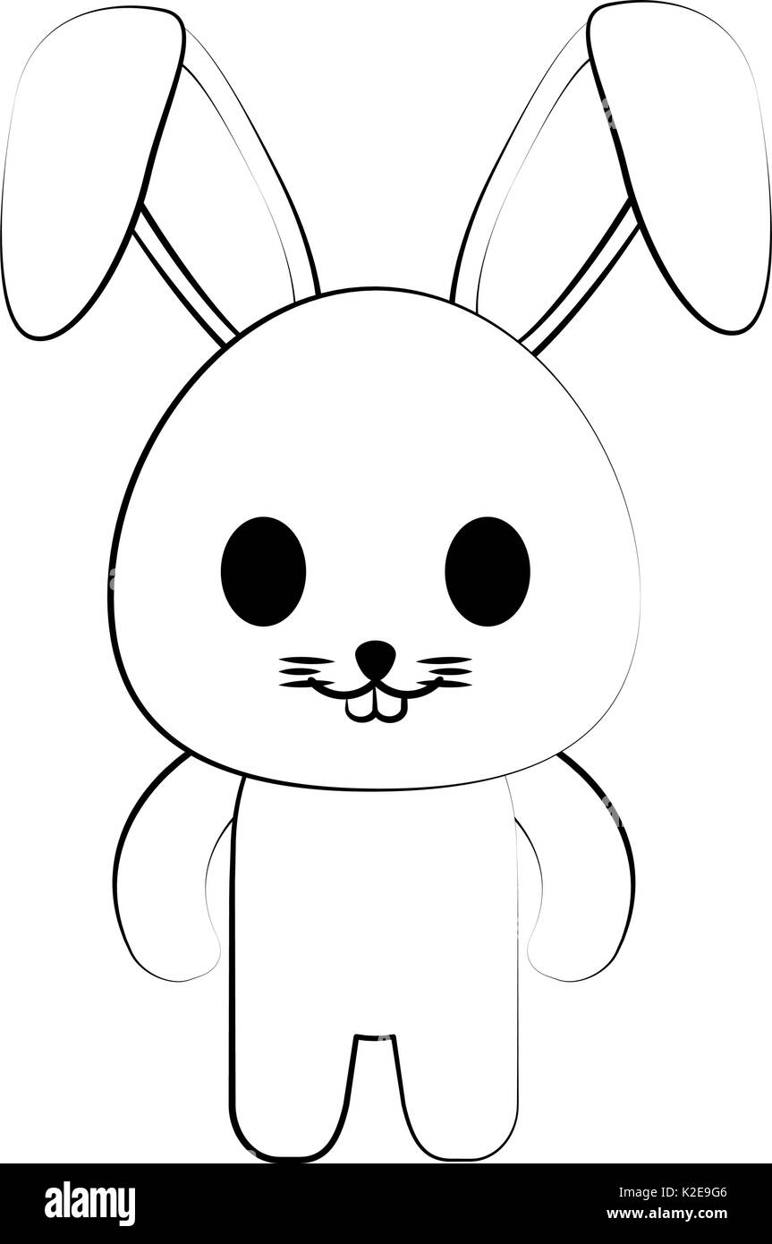 flat line uncolored kawaii rabbit over white background vector ...