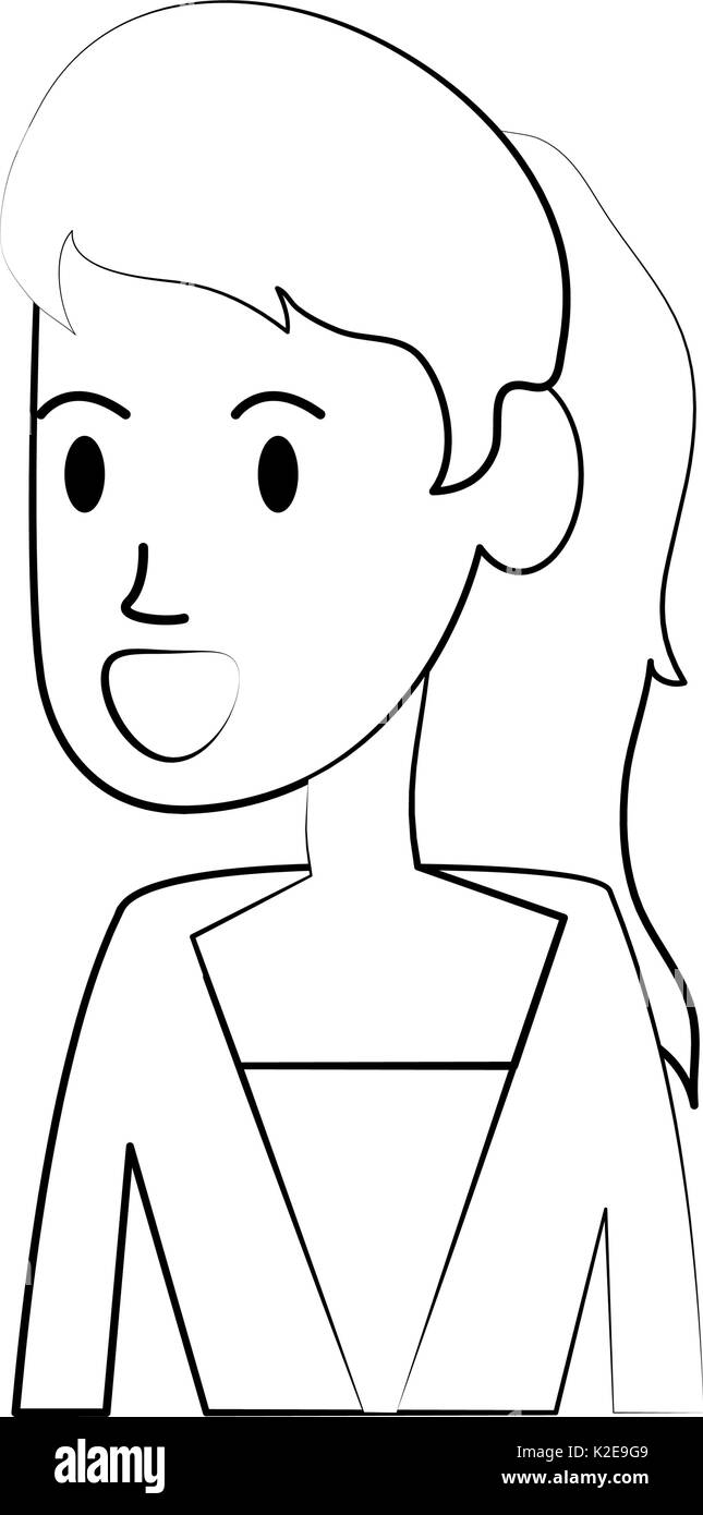 flat line uncolored woman over white background vector illustration ...