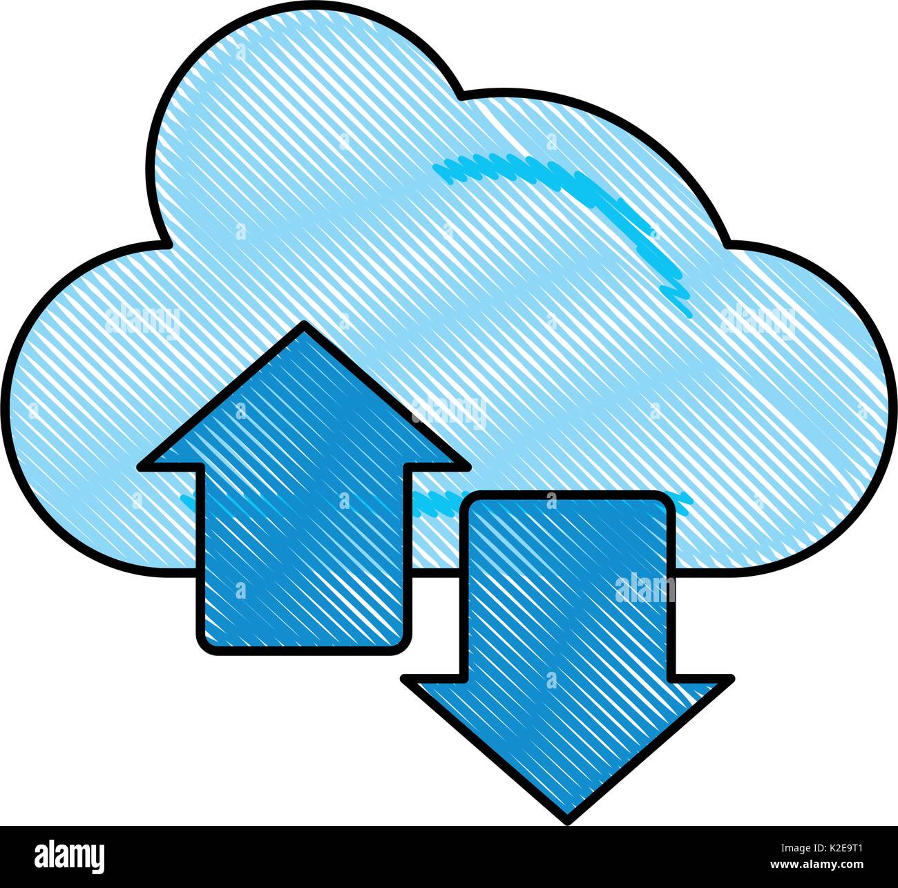 Colorful cloud and arrows doodle over white background vector ...