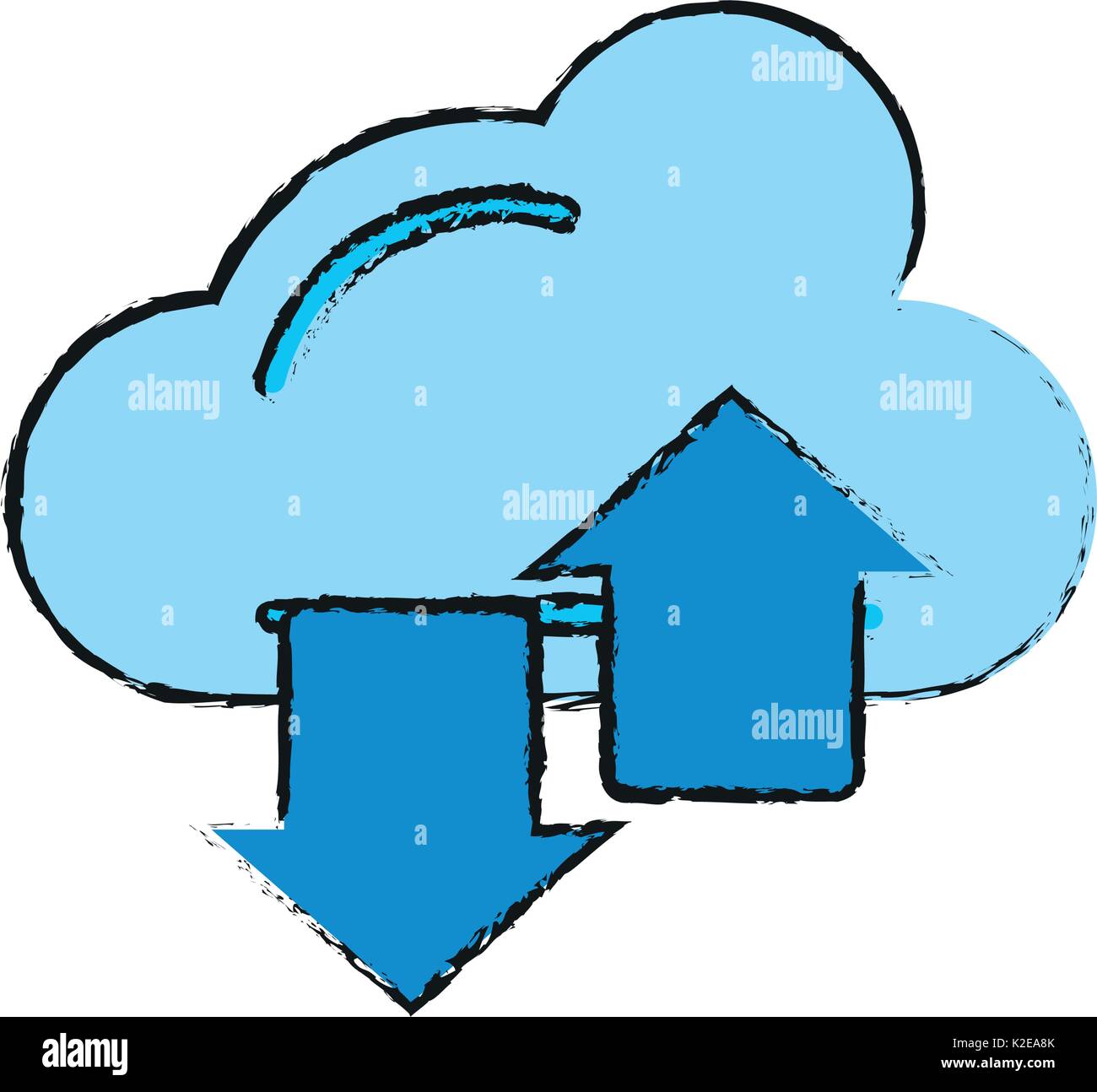 Colorful cloud and arrows doodle over white background vector ...