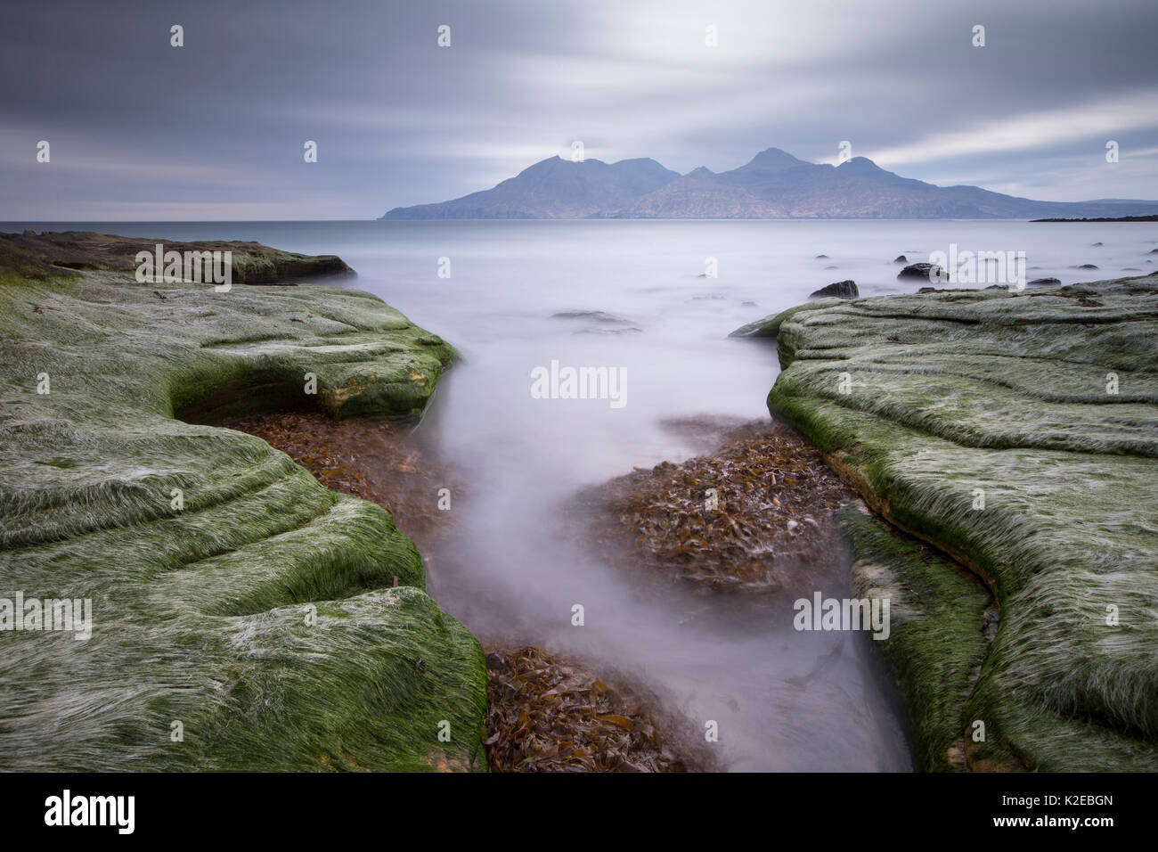 View towards isle of rum from singing sands beach hi-res stock ...