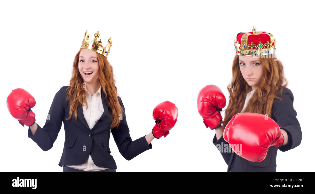 Queen boxer businesswoman isolated on white Stock Photo - Alamy