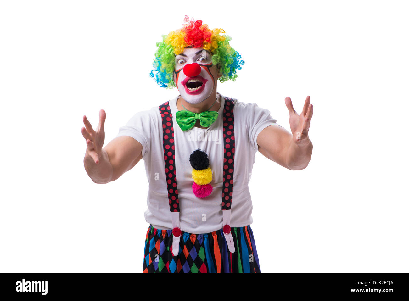 Funny clown acting silly isolated on white background Stock Photo - Alamy