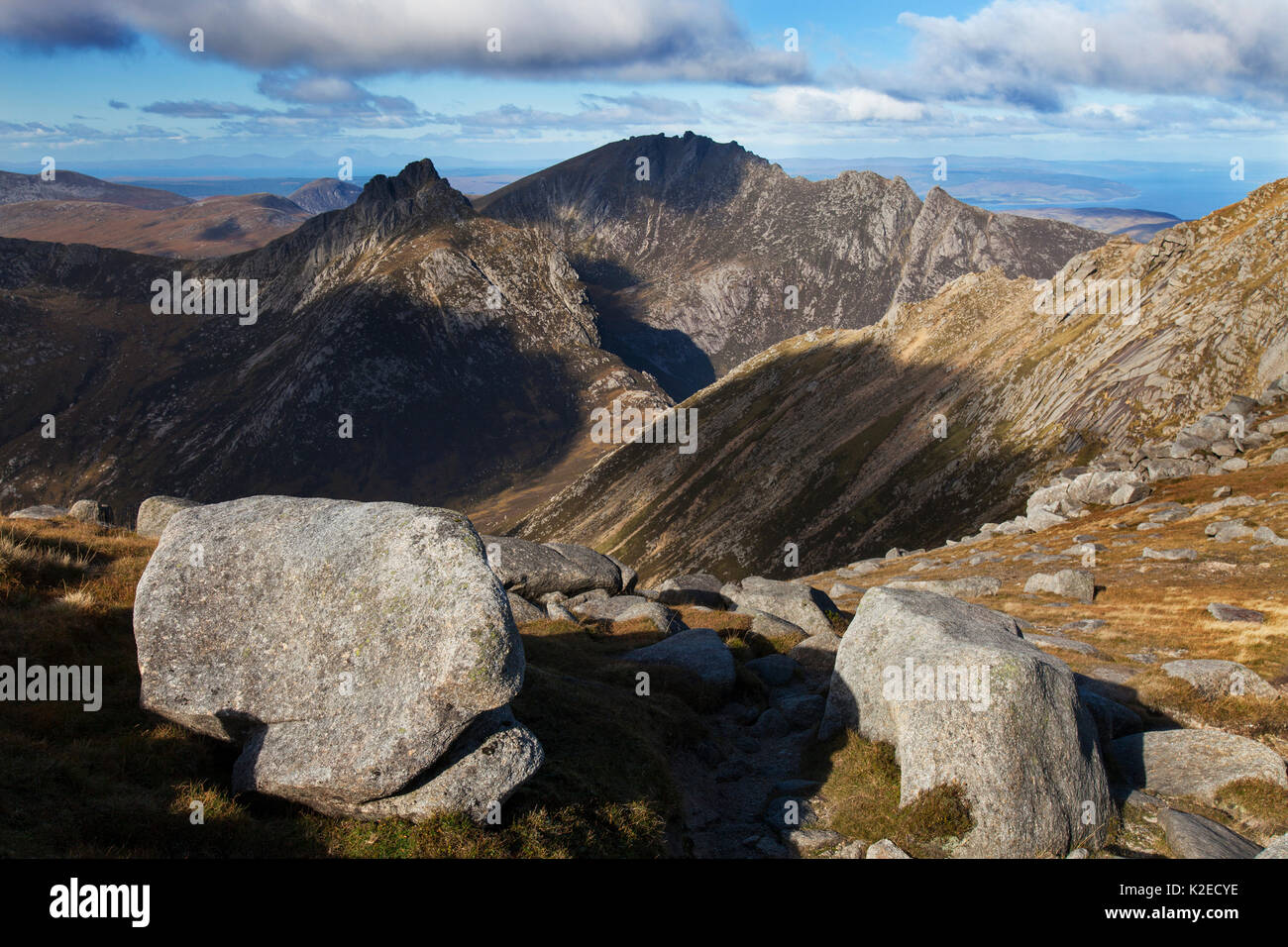 Cir Mhor and Casteal Abhair from North Goatfell, Goatfell Range, Isle ...