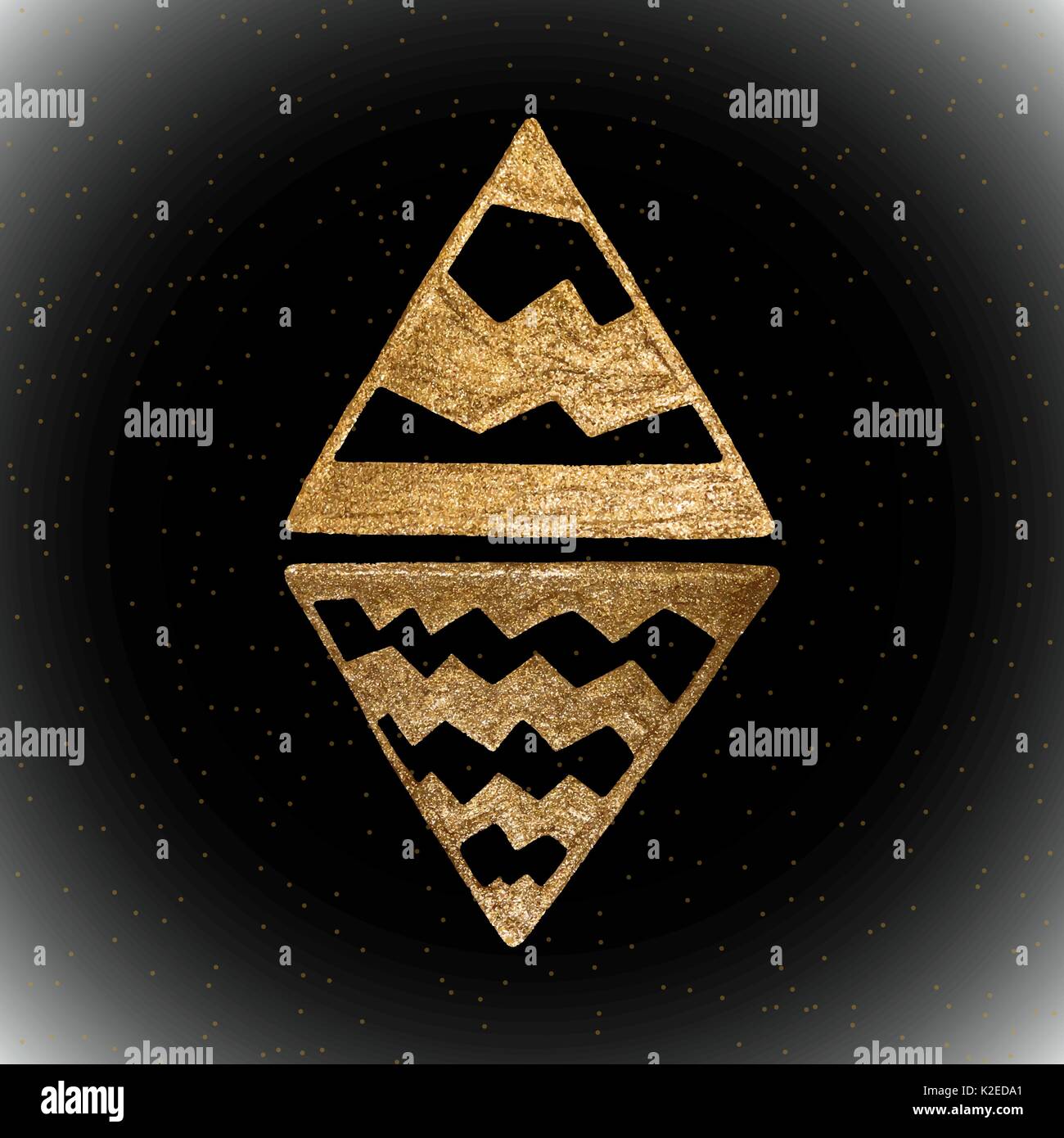 Vector gold hand drawn ethnic tribal element isolated on black ...