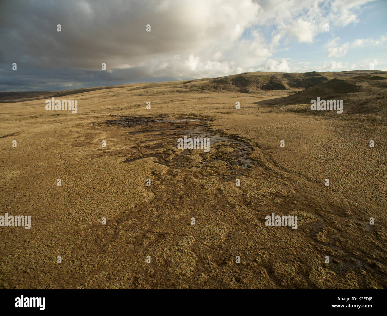 Aerial view of upland blanket bog at the source of the River Elan ...