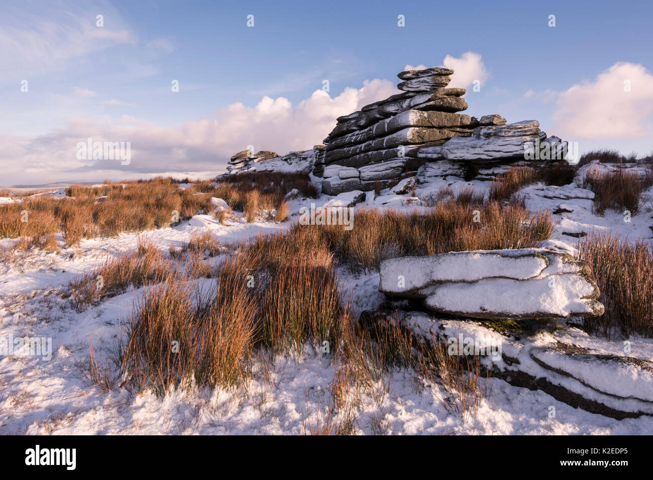 Great Mis Tor covered in snow, Dartmoor National Park, Devon, England ...