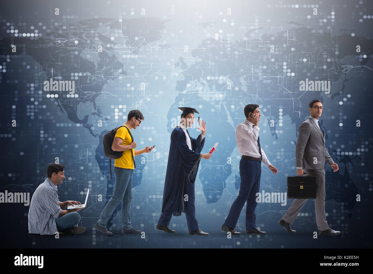 Business concept with man progressing through stages Stock Photo - Alamy