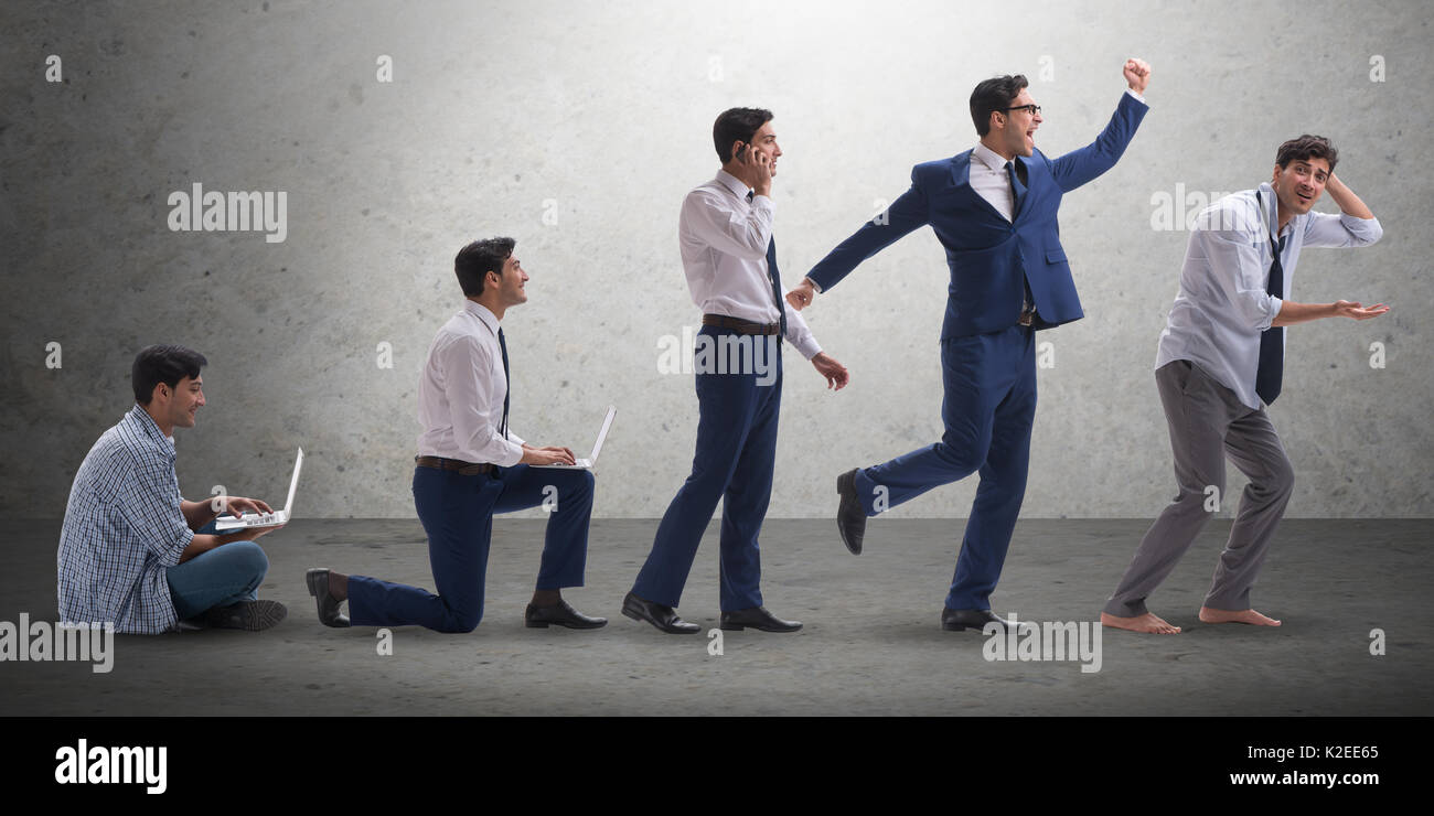 Business concept with man progressing through stages Stock Photo - Alamy