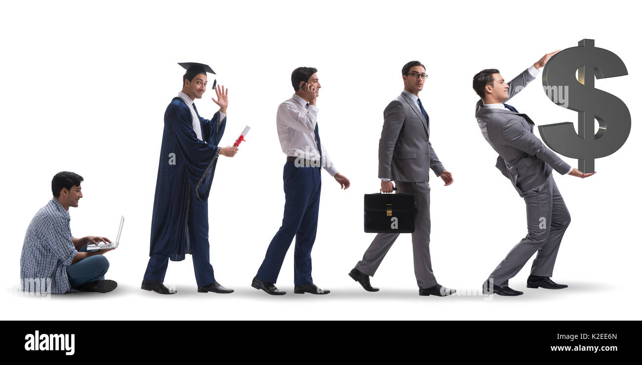 Business concept with man progressing through stages Stock Photo - Alamy